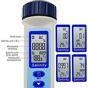 Salinity Tester Pen Type Salinity Meter, Temp&ppm Tester with Automatic Calibration Function, Wide Measurement for Salt Water, Pool, Aquarium (Salinity Calibration Solution Included)