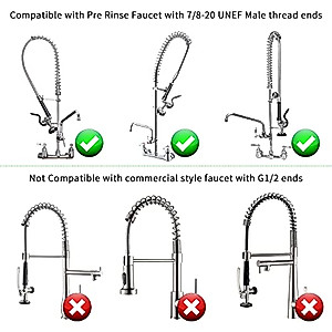 TBER Commercial Pre-rinse Sprayer Hose Replacement Kit for Pre rinse Faucet with 7/8”-20 UN Female Ends, 38” Flexible Stainless Commercial Dish Sprayer Sink Hose