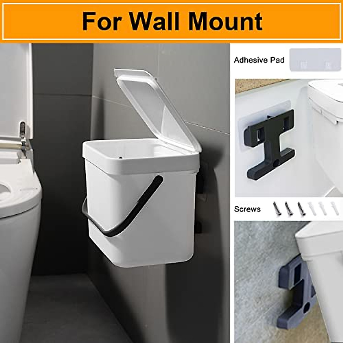 Yatmung Kitchen Garbage Can with Lid, Under Sink Trash Can with Lid Small Bathroom Trash Can for Bedroom/Bathroom Compost Bucket for Kitchen, 1.8 Gal(White)