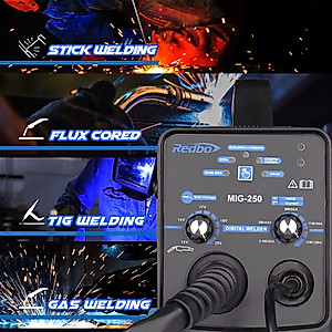 Redbo MIG-250 Gas/Gasless/Lift TIG/ARC 4 in 1 Multiprocess 130Amp Mig Welder,110V Household Small Pure Copper ARC MMA Stick Welder,Automatic Wire Feeding MIG Welding Machine