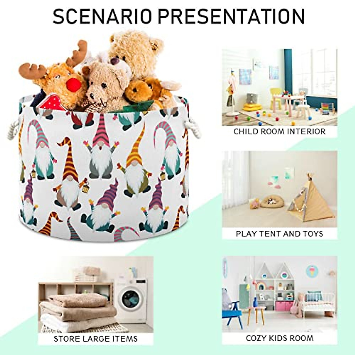 Bolaz Large Storage Basket Christmas Gnomes Cute Toy Storage Box Organizer Bins with Handles Laundry Hamper Basket for Home Decor