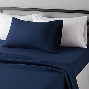 Amazon Basics Lightweight Super Soft Breathable Easy Care Microfiber 3 Piece Bed Sheet Set with 14-Inch Deep Pockets, Twin, Navy Blue, Solid