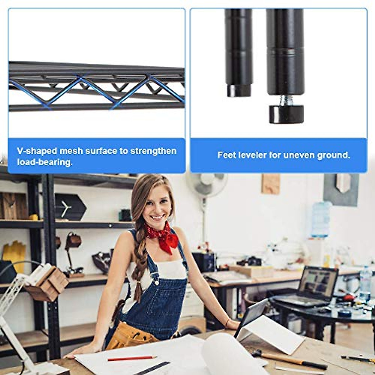 BestOffice 14Dx36Wx72H 5-Shelf Adjustable Storage Shelves Wire Shelving Unit Garage NSF Metal Shelf Heavy Duty Utility Commercial Grade Steel Layer Shelf1250 LBS Capacity,Black