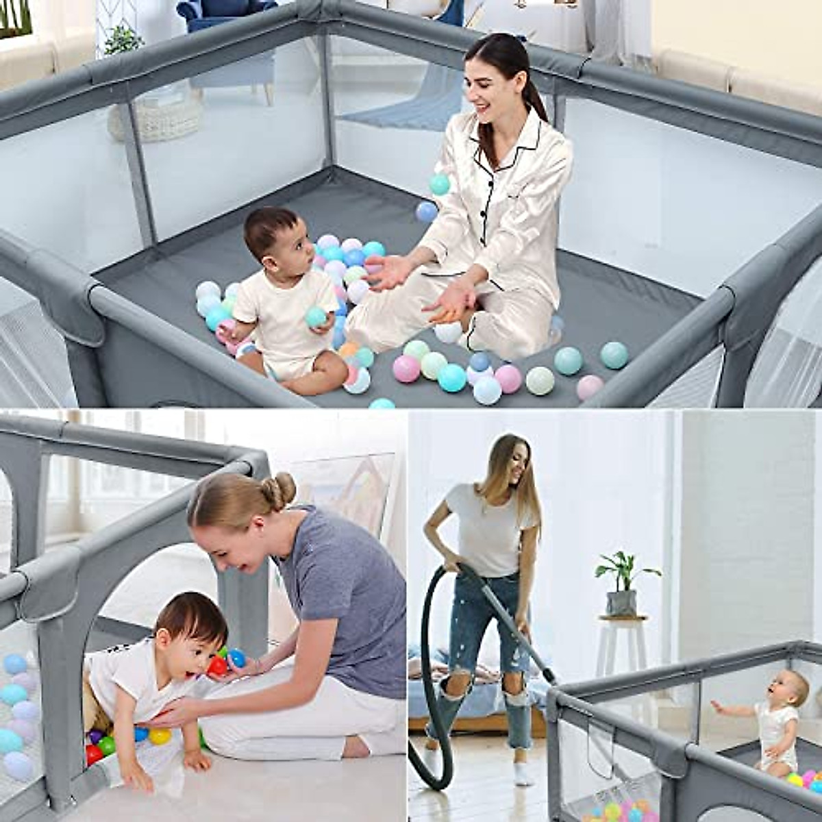 HyperEden Baby Playpen, Playpen for Babies and Toddlers, Extra Safe with Anti-Collision Foam Playpens for Babies, Indoor & Outdoor Playard for Kids Activity Center with Gate, Large Anti-Fall Playpen