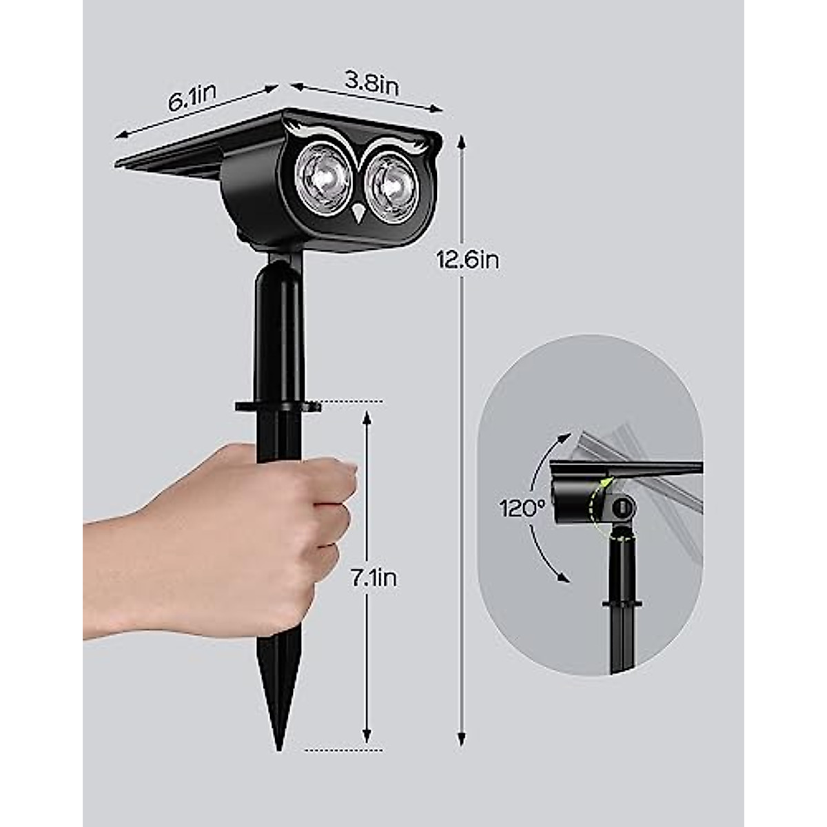 JACKYLED Solar Spot Lights, Owl Face, 3 Modes Bright LED Solar Lights for Outside, 2 Pack Landscape Lighting IP65 Waterproof for Garden, Yard, Driveway, Pathway, Walkway, Cool White Light