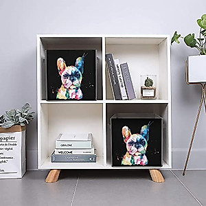 Watercolor French Bulldog Foldable Storage Bins Printd Fabric Cube Baskets Boxes with Handles for Clothes Toys, 11x11x11