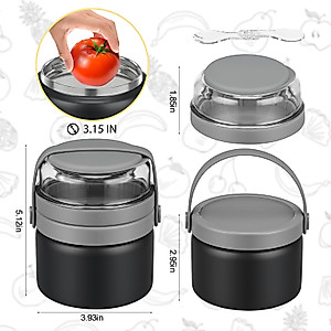 JXXM 2 in 1 Double Insulated Food Jar 8oz Soup Thermo with Snack Container Kids Thermo for Hot Food Lunch Containers Wide Mouth Vacuum Stainless Steel Leak Proof for School Travel (Gray)