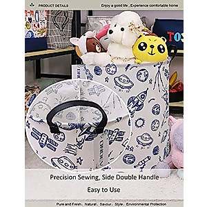 ONOEV Round waterproof laundry basket、foldable storage basket、laundry Hampers with handle、gift basket,suitable for children's room and toy storage (Blue Planet)