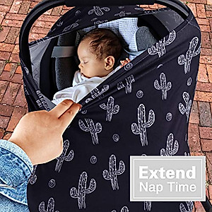 Baby Car Seat Cover, Infant Carseat Canopy, Nursing Breastfeeding Cover, Stretchy Carrier Covers for Stroller/High Chair/Shopping Cart, Newborn Registry & Shower Gift for Boys Girls - Black Cactus