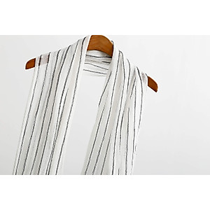 Jeelow 100% Linen Lightweight Striped Light Scarf Shawl Wrap For Men & Women (White Linen Black Stripes)