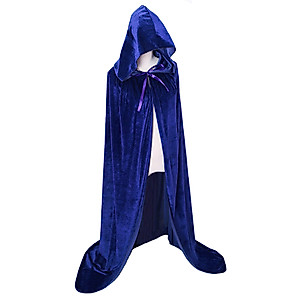 OurLore Unisex Full Length Hooded Robe Cloak Long Velvet Cape Cosplay Costume 59 inch(Blue)