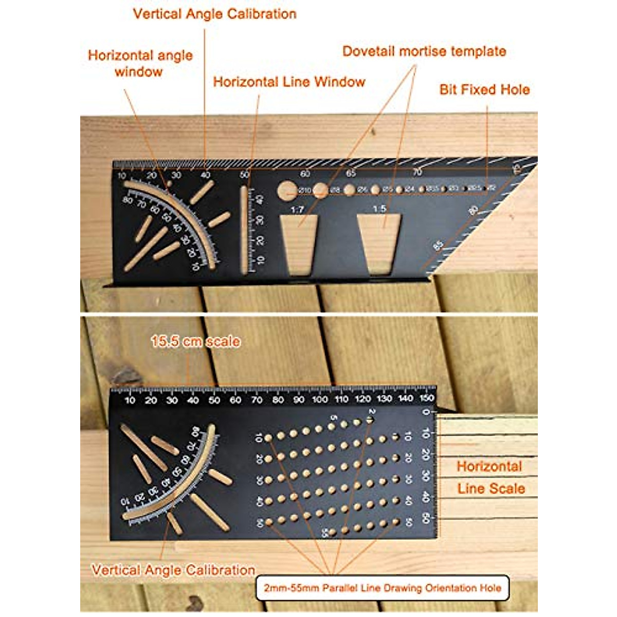 Aluminum Alloy Woodworking Square Size Measure Ruler - 3D Mitre Angle Measuring Template Tool - Carpenter's Layout Ruler Gauge Woodworking Accessories - Gifts for Men Dad Father Husband