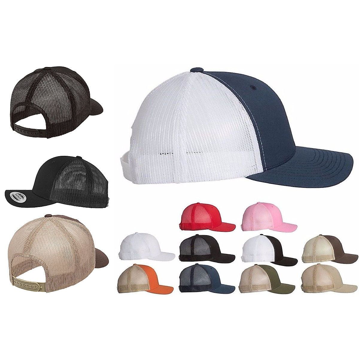 Custom Trucker Hat Yupoong 6606 Embroidered Your Own Text Curved Bill Snapback (Navy Trucker)