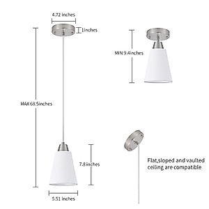 Brushed Nickel Pendant Light Set of 3,Silver Pendant Lights Kitchen Island, Dining Room Lamp Fixtures Over Table with White Fabric Shade, Modern Mini Chandeliers,Adjustable Cord Hanging Lighting