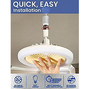 VONFAME Enclosed Ceiling Fan with Light and Remote Small 10-inch E27 Bladeless Ceiling Fans Dimmable LED Lights 3 Gear Wind Speeds Family Summer Gift for Garage Tool Room and Store Room(Yellow)