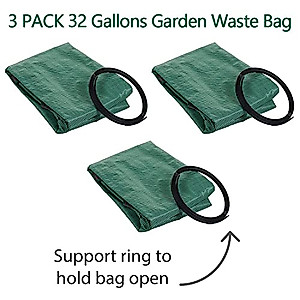 GROWORLD 3-Pack 32 Gallon Garden Waste Bag Leaf Bags Reusable Heavy Duty Waste Bags Perfect for Garden, Lawn, Leaf/Leaves, Yard Debris Storage and Garden Accessories