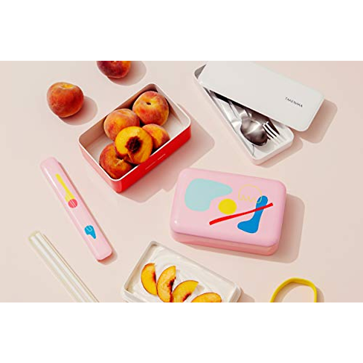 POKETO x TAKENAKA Limited Model, Pool color, Perfect for Lunch Bento Time, Made in Japan (POKETO Nibble Bento Box(Pink x Red))