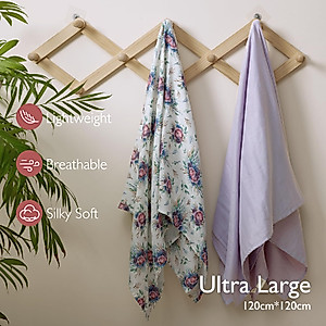 Momcozy Softness Upgrade Muslin Swaddle Blankets, Vivid Flower+Solid Purple Neutral Matching, 2 Pack Breathable 2-Layer Gauze Large 47'' x 47'' Swaddling Blanket Wraps for Newborn Baby Boys Girls