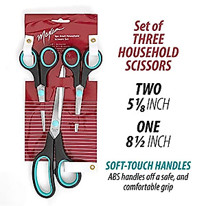 Maxam Small Household Scissor Set with Soft-Touch Handles for a Safe Comfortable Grip, 3-Pieces