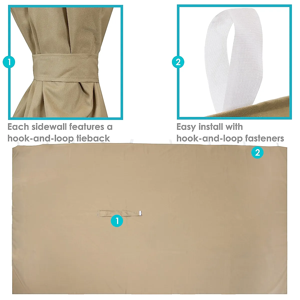 Sunnydaze 125 x 77 Inch Polyester 4-Piece Gazebo Sidewall Set - Gazebo Curtains Only - Provides Shade and Privacy - Tan