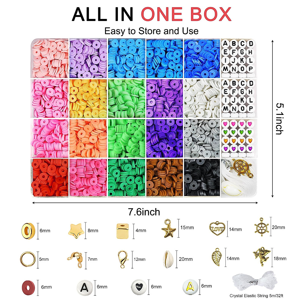 Redtwo 3400 Pcs Clay Beads Bracelet Making Kit, Friendship Bracelet Kit for Jewelry Making, Flat Polymer Heishi Beads with Charms, Gifts Crafts Set for Girls Ages 6-12