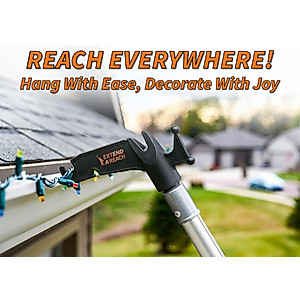 4-12 ft Long Telescopic Extension Pole with Utility Hook // Telescoping Pole for Christmas Lights Installation, String Lights, Birdfeeders // Lightweight and Sturdy // Christmas Light Pole with Hook