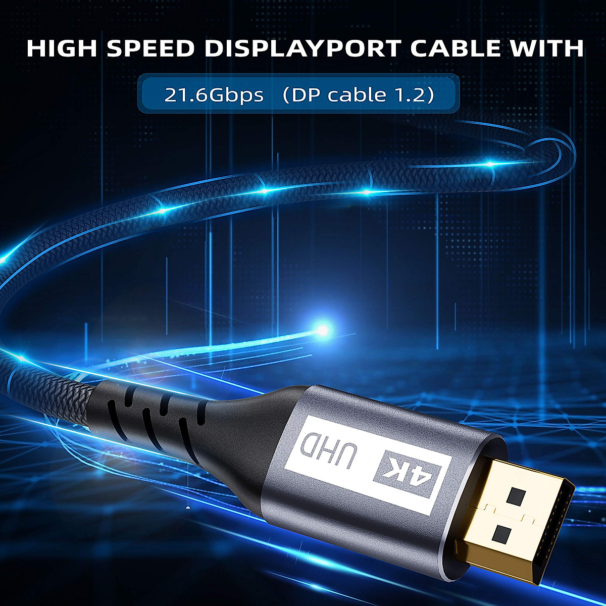 Yurnero DisplayPort Cable 144hz, DP Cable 10FT，[4K@60Hz, 2K@165Hz, 2K@144Hz] Gold-Plated Braided Ultra High Speed Monitor Cable for Gaming Monitor, Graphics Card, TV, PC, Laptop