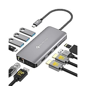 USB C Docking Station Dual Monitor HDMI 4K@60Hz DP Laptop Docking Station Triple Display USB Type C Hub Multiport Adapter Ethernet 4USB SD/TF 100W PD Dongle for Dell HP Surface Lenovo Thinkpad Laptop