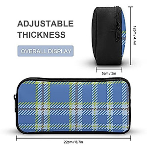 Blue Tartan Buffalo Plaid Pencil Case Pencil Pouch Coin Pouch Cosmetic Bag Office Stationery Organizer