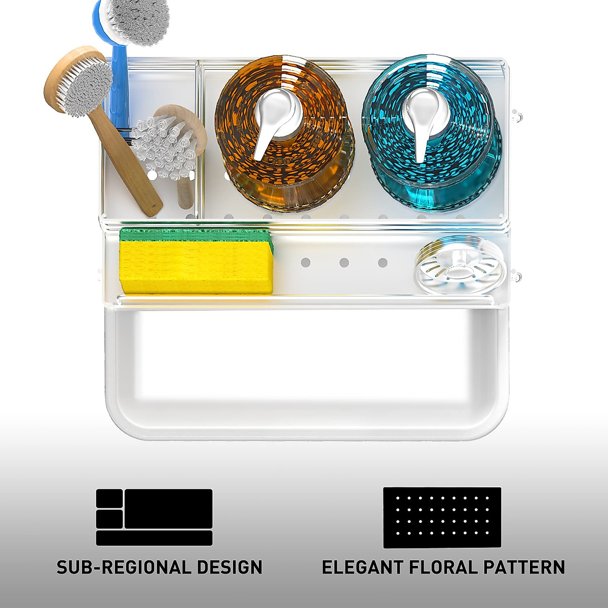 Cisily Sponge Holder, Caddy Organizer, Sink Accessories with Drip Tray, Rustproof and Non-slip, Kitchen Essentials for New Home