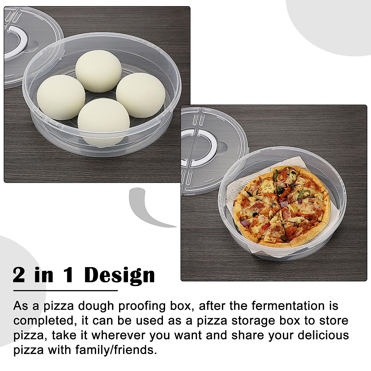 BSTKEY 12 inch Round Pizza Keeper, Food Storage Container with Lid and Handle, Pizza Dough Tray Fits 2-4 Dough Balls, Clear Plastic Food Storage Carrier for Cheese Cake Cupcakes Pies Pastries Fruit