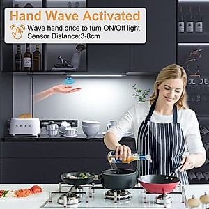 WOBANE Under Cabinet Lighting, 12inch Plug in LED Light Bar with ETL Adapter, Hand Wave Sensing, Dimmable Cabinet Lights Kit for Kitchen,Shelf,Bookcase,Display,Counter, 6000K White,Super Bright,Black