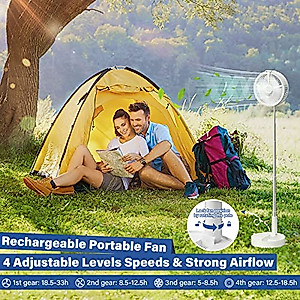 Portable Oscillating Standing Fan with Remote Control Light, Rechargeable Fan Small Desk Fan with Misting Timer 4 Speeds 7200mAh Folding Quiet USB Fan Personal Floor Fan Pedestal Fans for Home Bedroom