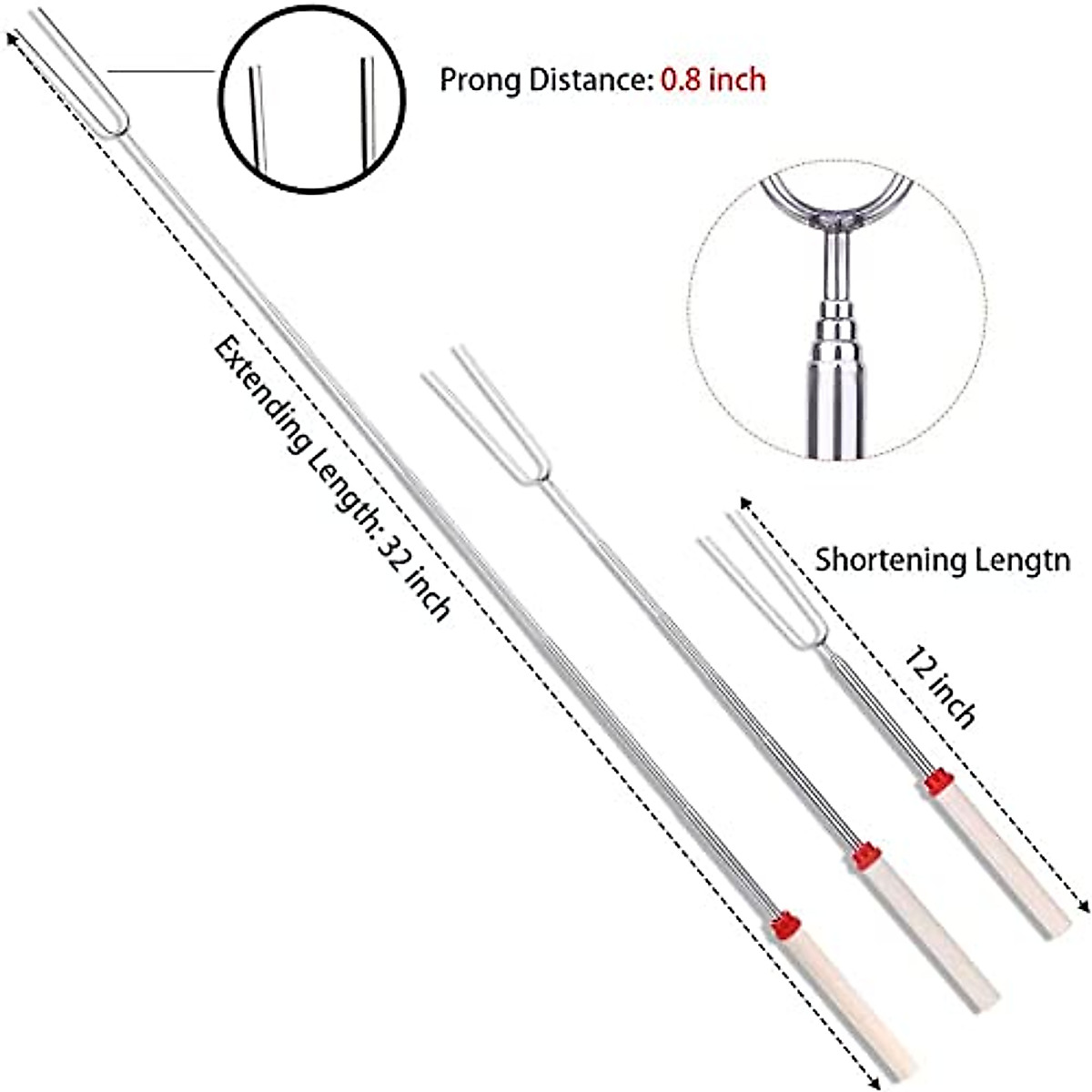Marshmallow Roasting Sticks 8Pcs Extendable 32inch Long Metal Barbecue Skewers For Grilling Set,Telescoping Smores BBQ Forks, Fire Pit Sticks for Hot Dogs,Camping,Bonfire