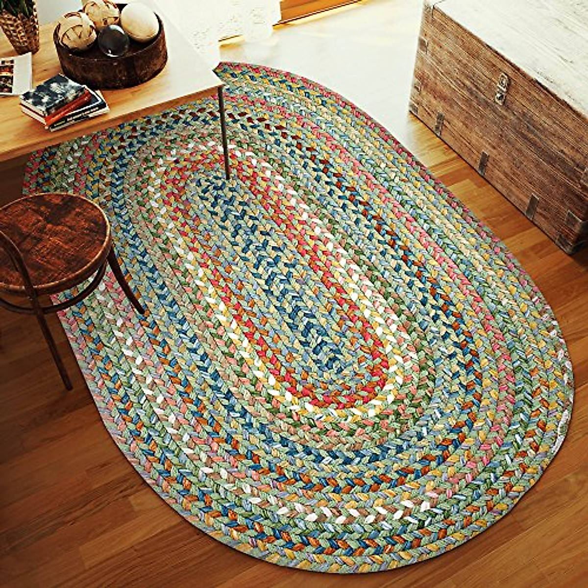 Super Area Rugs Gemstone Made in USA Braided Rug Colorful Kitchen Living Room Carpet, Peridot 4' X 6'