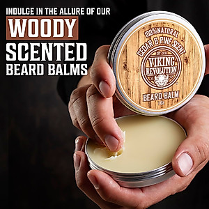 Viking Revolution 4 Beard Balm Variety Pack (1oz Each)- Sandalwood, Pine & Cedar, Bay Rum, Clary Sage - Beard Butter Styles, Strengthens and Softens Beards and Mustaches - Beard Wax for Men