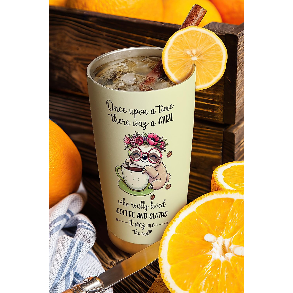 20oz Sloffee Sloth Tumbler, Gifts for Sloth Lovers, Coffee Thermos for Women, Stainless Steel Double Wall Vacuum Insulated Coffee Mug, Travel Cup with Lid