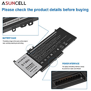 ASUNCELL 51Wh G5M10 Battery for Dell Latitude 14 E5450 5450 15 E5550 5550 12 E5250 5250 3150 3160 3550 Series VMKXM 451-BBLN G5M10 08V5GX 5XFWC, 7.4V 4-Cell