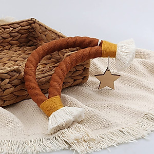 ZWADOU Rainbow Moon Wall Hanging,Rainbow Moon Wall Art,Handmade Macrame Rainbow Wall Decor for Nursery Kids Room Home Decor, Yellow+brown, rainbow:8*7in,luna:9.5*5.5in