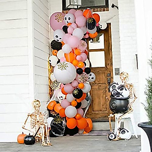 103Pcs Halloween Balloon Arch Garland Kit, Pink Orange Black Balloons Arch with Spider Web Decor, Skull Balloons for Halloween Theme Birthday Baby Shower, Halloween Day Party Decorations