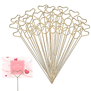Andibro Metal Floral Place Card Holder, 40 Pcs 11.8 Inch Golden Round Heart Shape Flower Picks Clips Picture Holders Photo Clip for Flower Arrangement Bouquet Wedding Decor