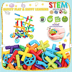 354 Pcs STEM Building Blocks Set Toy For Kid, Pipe Tube Sensory Toys with Wheels, Baseplate, Interlocking Storage Box, Kids Construction Building Blocks Educational Toy Gift For Toddler Boy Girl Child