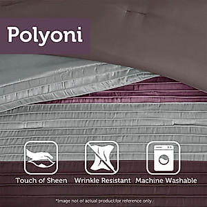 Madison Park Amherst Faux Silk Comforter Set-Casual Contemporary Design All Season Down Alternative Bedding, Matching Shams, Bedskirt, Decorative Pillows, King(104"x92"), Purple, 7 Piece (MP10-127)