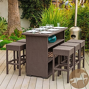 Noble House Milton Outdoor 7-Piece Brown Wicker Bar Set