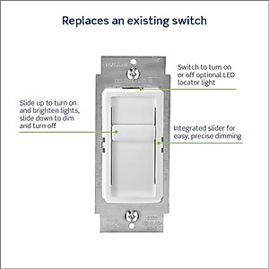 Leviton SureSlide Dimmer Switch for Dimmable LED, Halogen and Incandescent Bulbs, 6672-1LW, White