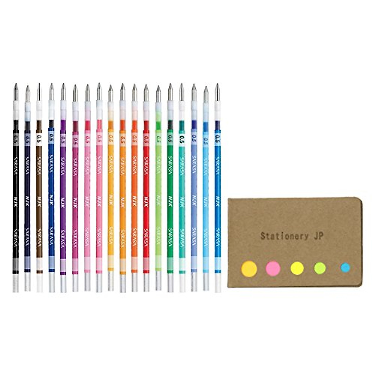 Zebra Sarasa Select Multi Pen Refill, 0.5mm 18 Color Refills, Sticky Notes Value Set