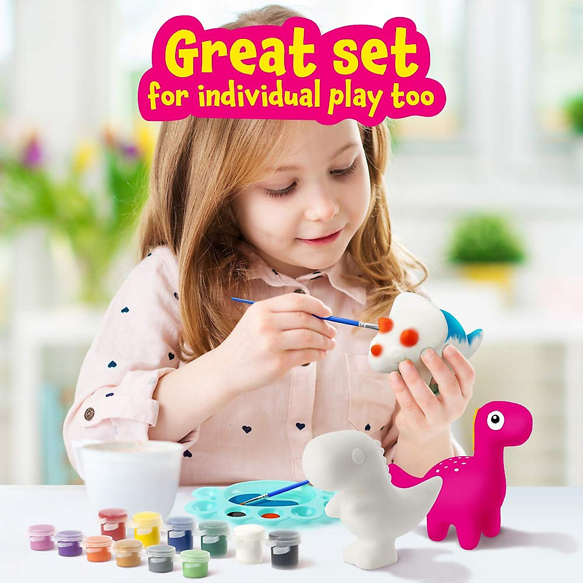 XX Dino Squishy Painting Kit Paint 4 Large Dino Squishies Color Your Own Squishy with Puffy Paint Make Your Own, DIY Squishies Kit, Dinosaur Toys - Arts and Crafts Gifts for Kids, Boys & Girls