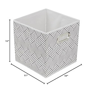 Home Basics Surge Non-Woven Storage Bin with Handle, White | Graphic Line Pattern on Outside | Great for Personal or Office Spaces