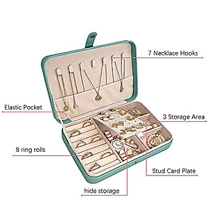 Small Travel Jewelry Organizer Case for Rings, Earrings, Necklaces, Bracelets, and Bangles - PU Leather Portable Storage Box Display Holder for Women and Men (Cyan Blue)