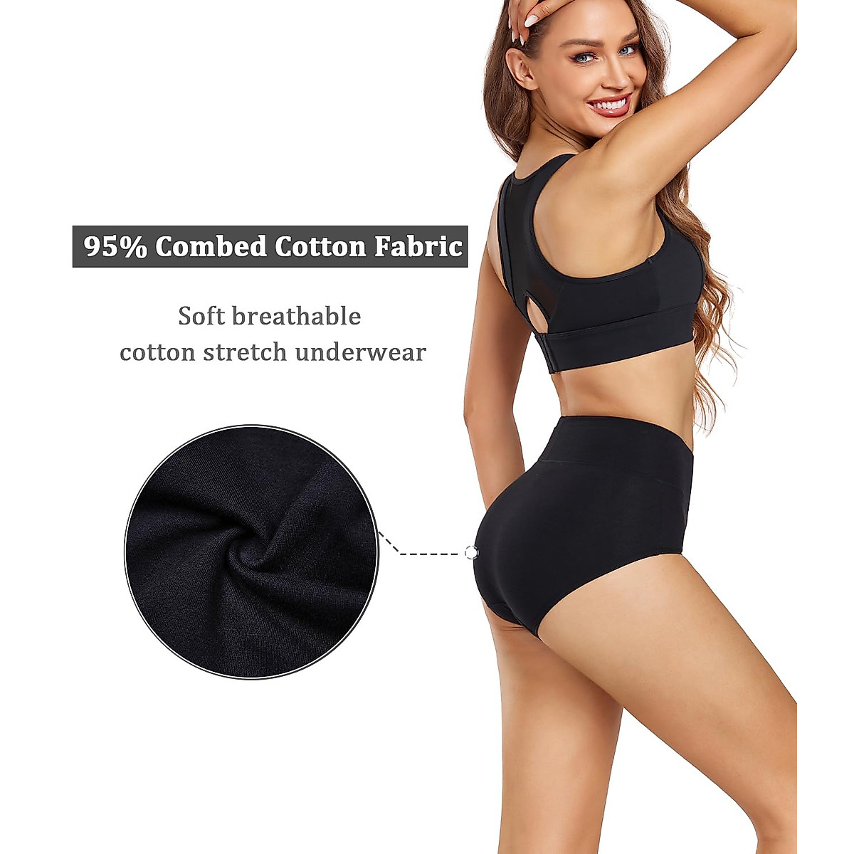 wirarpa Women's Postpartum Underwear High Waisted Ladies Cotton Panties Full Coverage Briefs 5 Pack Black X-Large